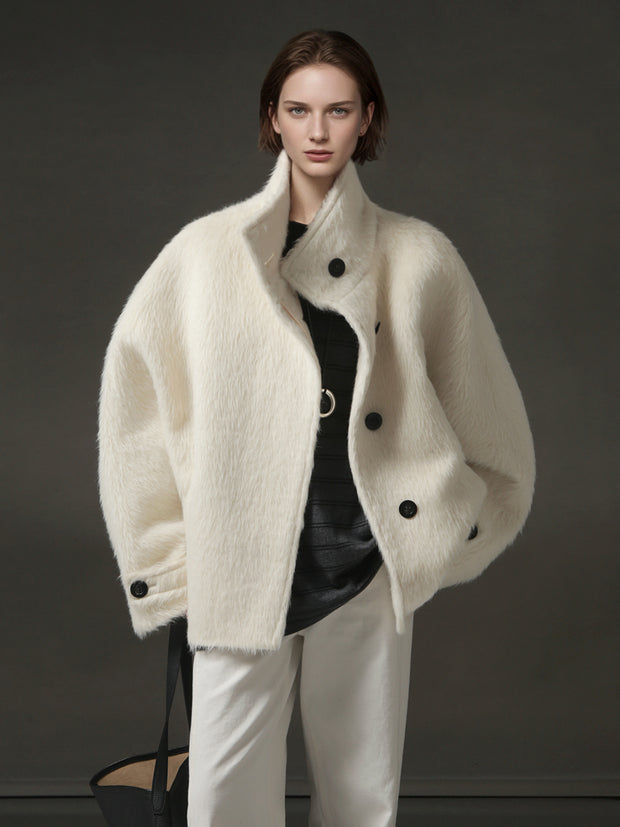 Alpaca Wool Biker Jacket for Women – Stand Collar Suoli Alpaca Coat wi ...