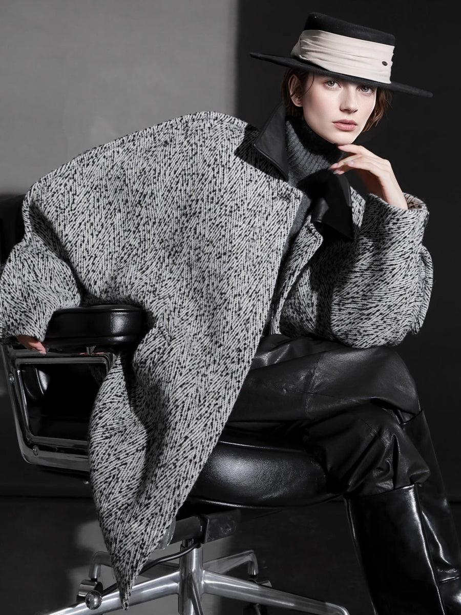 Designer Wool Coat for Women – Double-Faced Herringbone Snowflake Patt ...