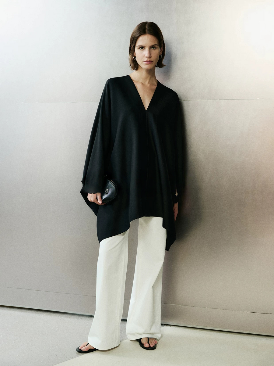 Silk-Wool Crepe Cape – Airy Drape, Refined Minimal Oversized Form ...